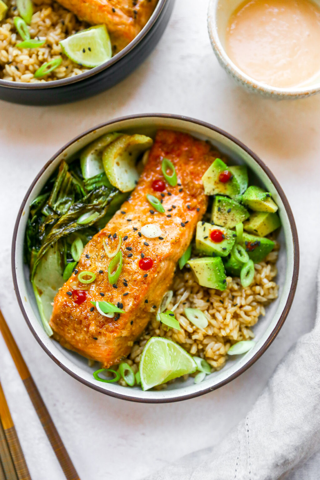 Salmon Grain Bowls with Bok Choy & Spicy Mayo - Yes to Yolks