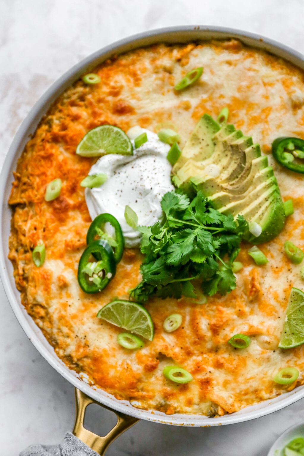 Green Chile Chicken Skillet Enchiladas - Yes to Yolks